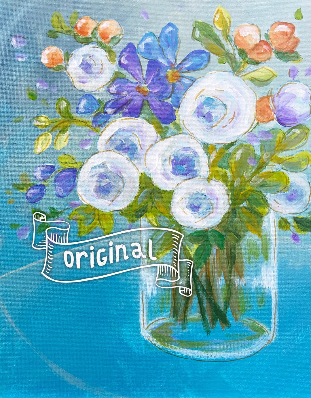 Blue Dream Flower Art Original Art Handmade Mother's - Etsy