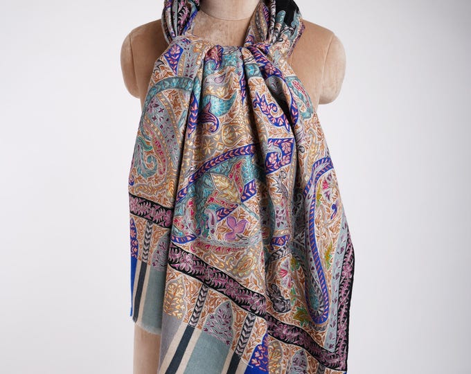Timeless Elegance Kashmiri Outline Kalamkari MP Pashmina Shawl for ...