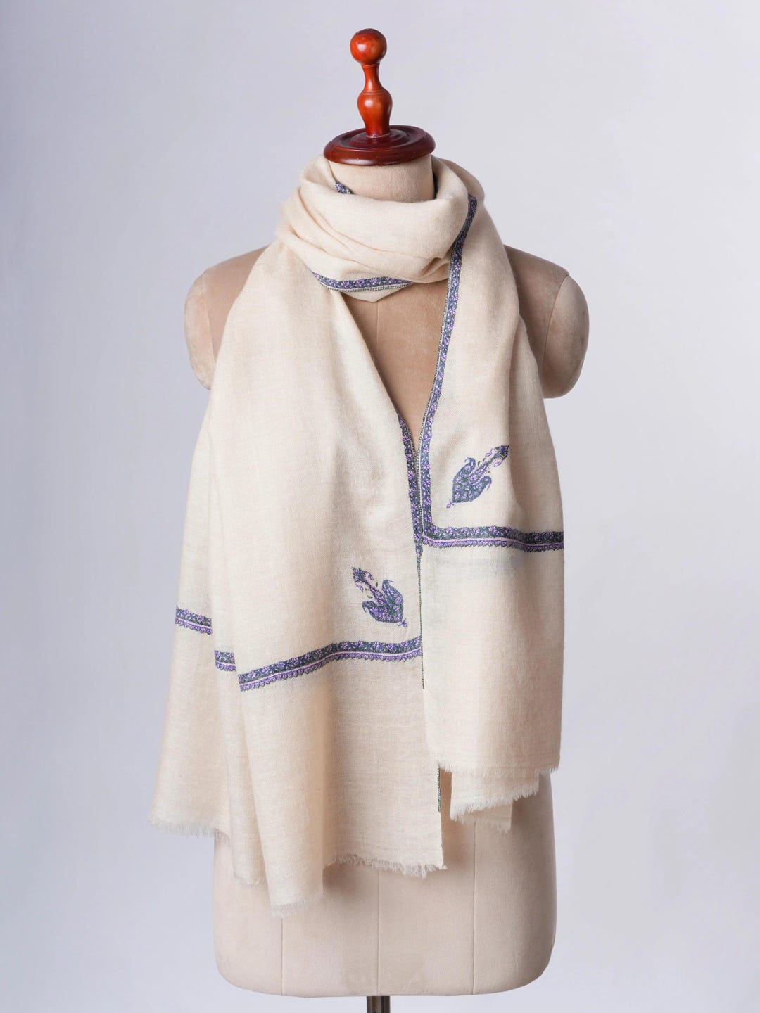 Offwhite Baby Soft Cashmere Scarf With Bail Hand Embroidery – Subtle ...