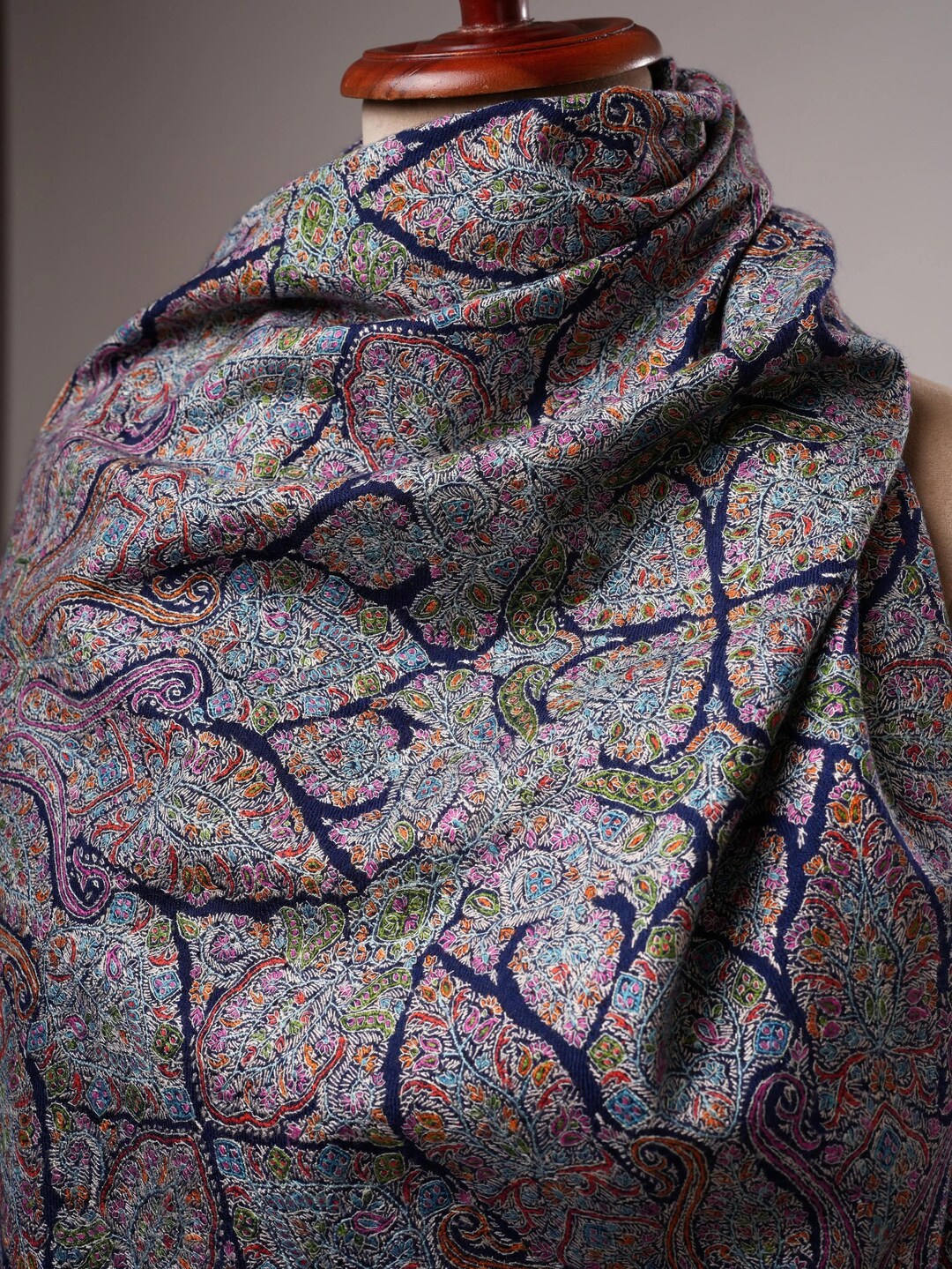 Hand Embroidered Navy Blue Jamavar Shawl With Tarukh Motif - Etsy