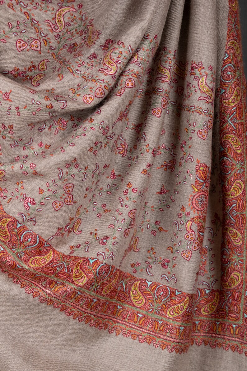 Rabiyah Palladar Embroidered Pashmina Shawl Natural Zati - Etsy