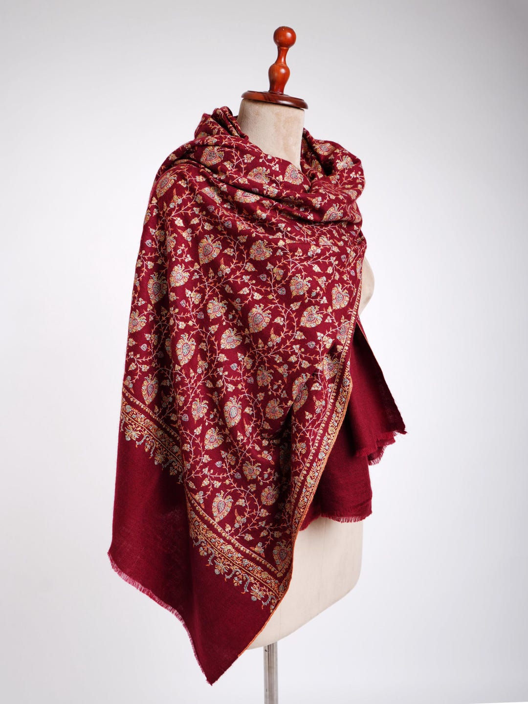 Maroon Red Cashmere Scarf Hand Sozni Neem Jamavar Pashmina Shawl ...