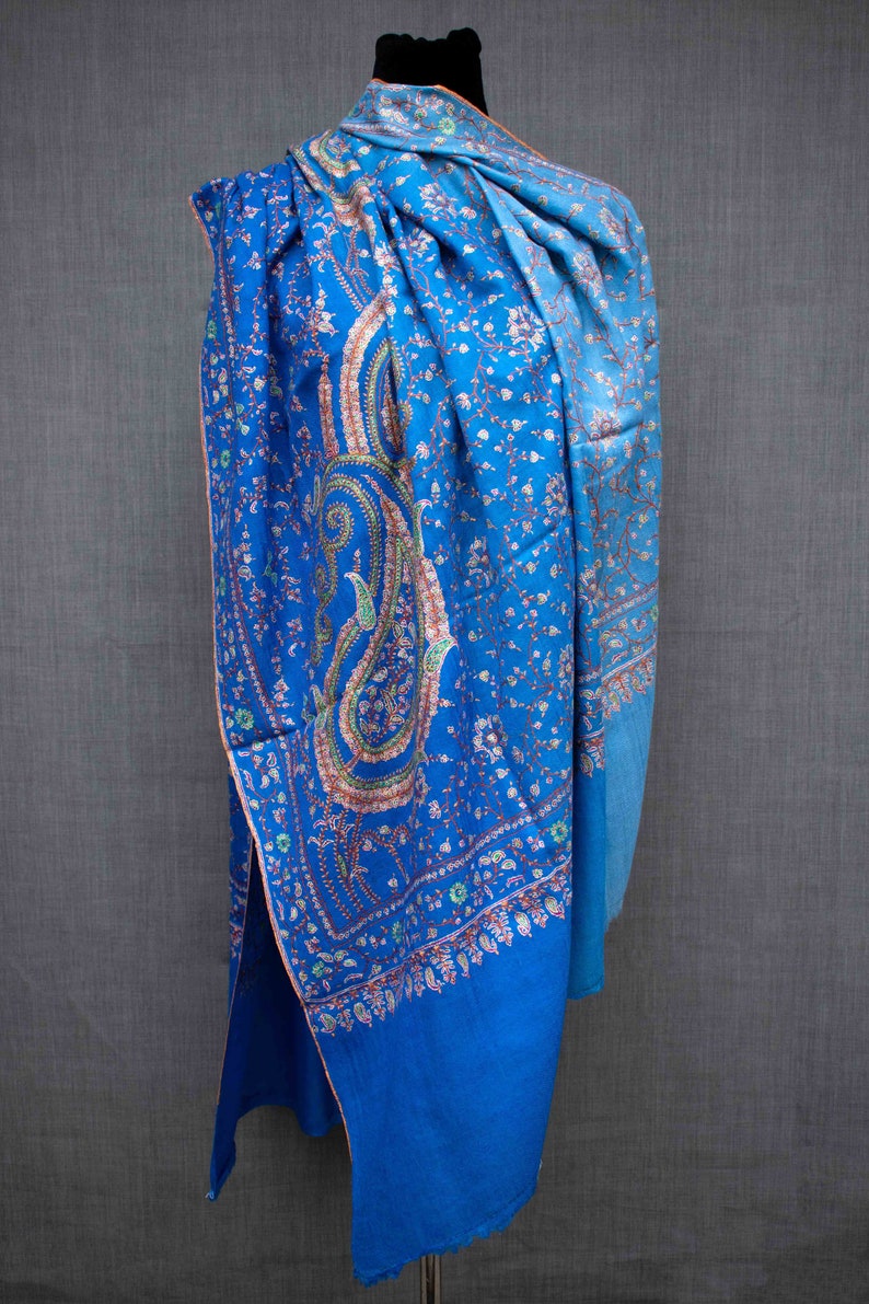 Ombre Blue Pashmina Shawl Hand Embroided Hand Woven Made in - Etsy