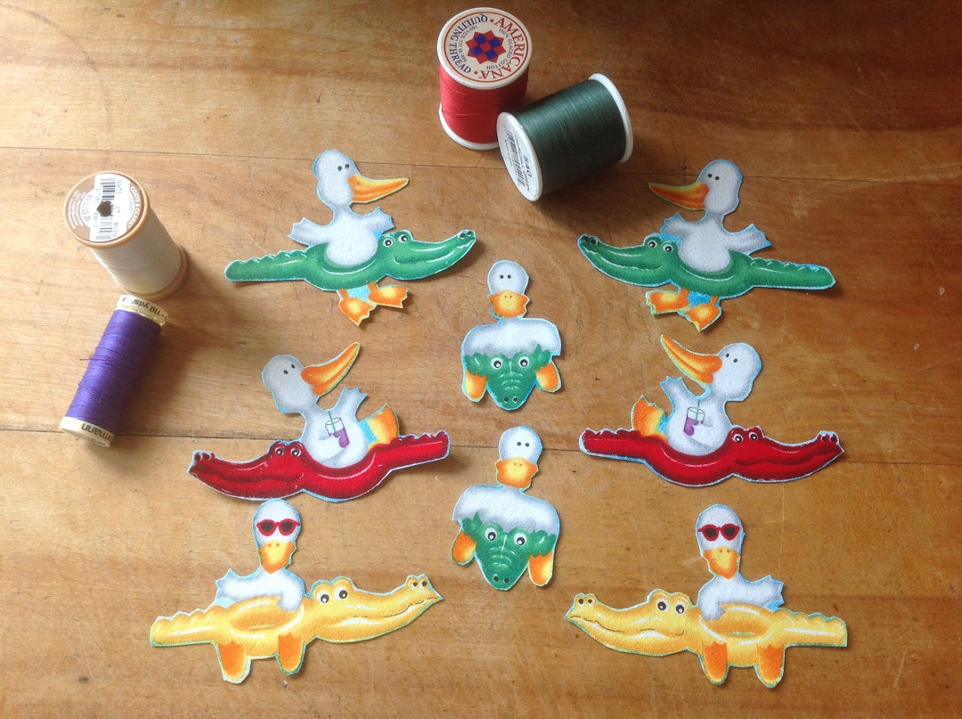 8 Piece Summer Fun Ducks Swimming in Alligator Floaties Iron-on Cotton ...
