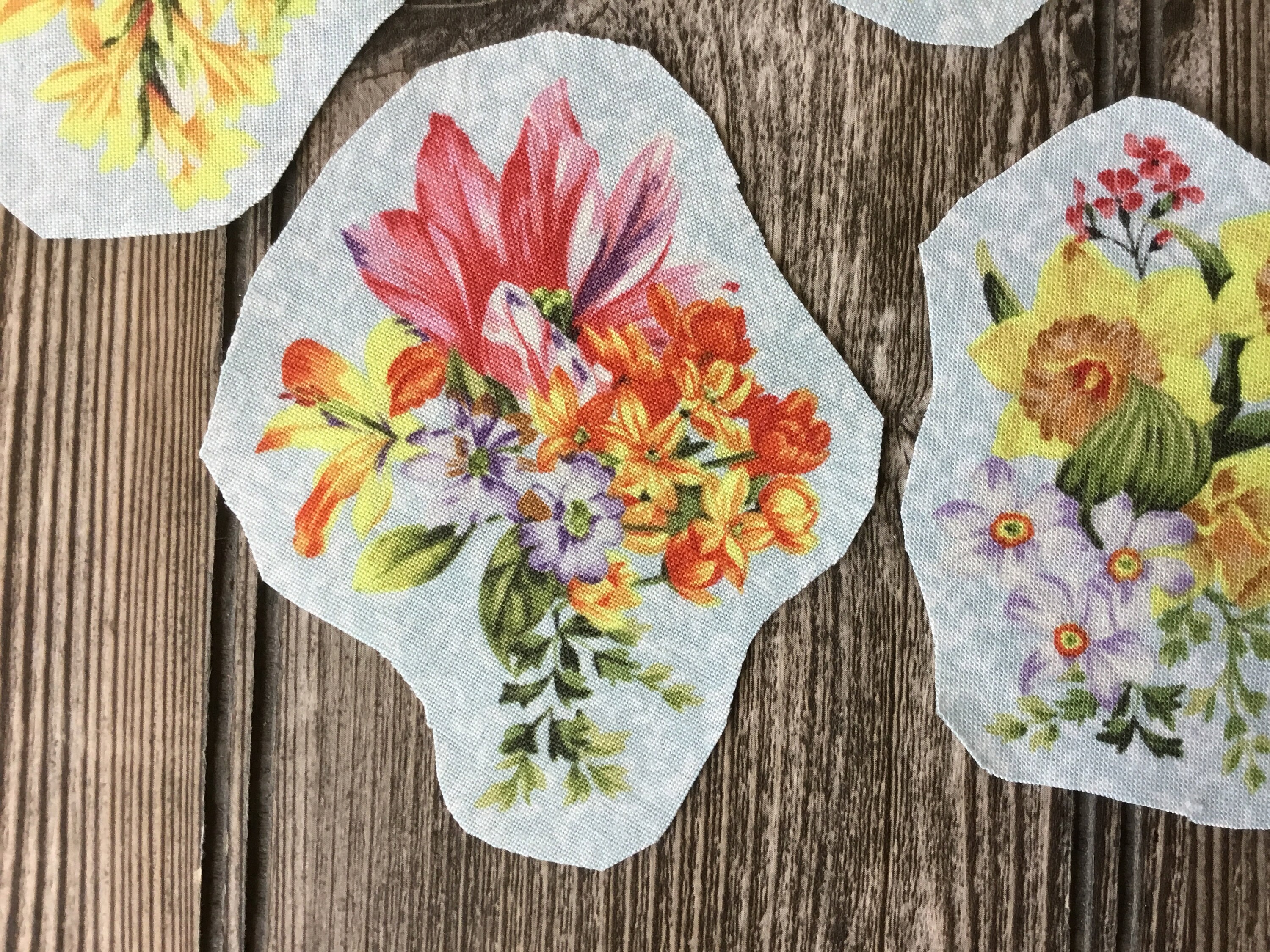 5 Flower Bouquet Iron-on Cotton Fabric Appliques - Collage ...