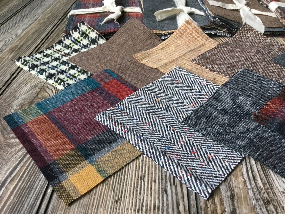 10 of 5" Square Vintage Wool Fabric Pieces for Craft Journaling, Slow ...