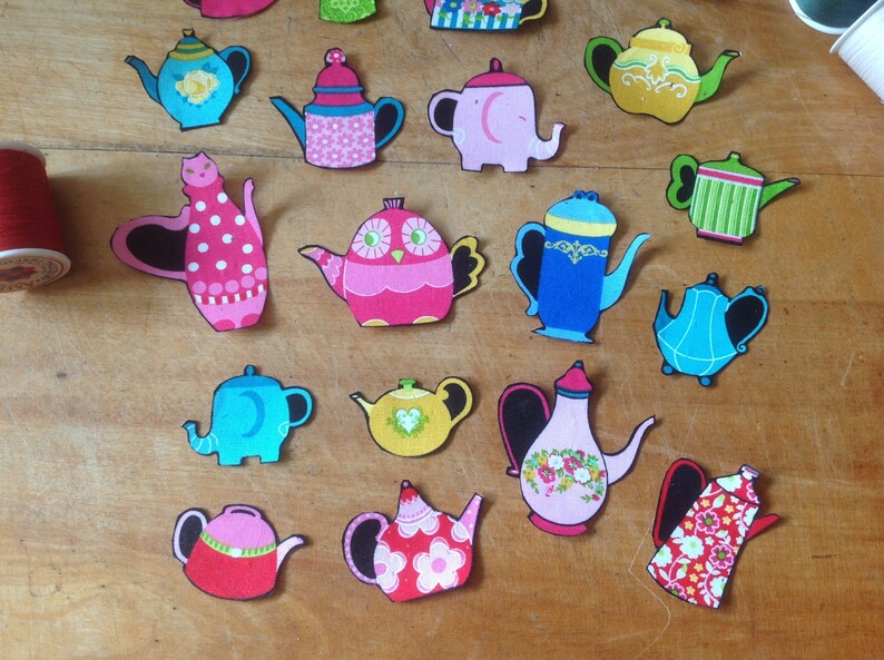 22 Piece of Little Teapots Iron-on Cotton Applique Fabric Patches for ...