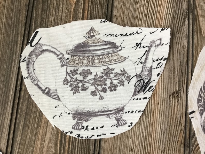 8 Big Piece of Teacups, Teapots & Spoon Iron-on Cotton Fabric Appliques ...
