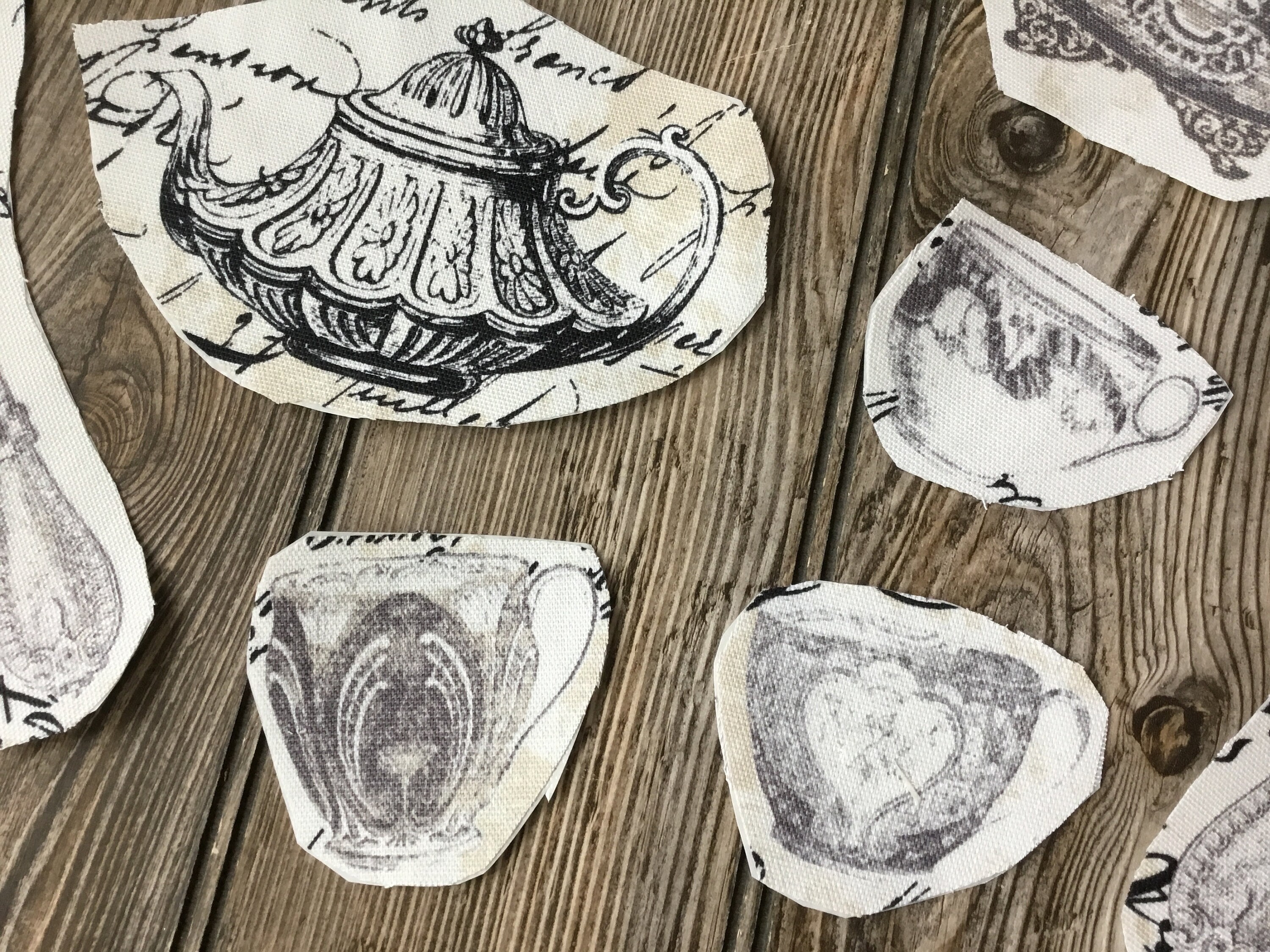 8 Big Piece of Teacups, Teapots & Spoon Iron-on Cotton Fabric Appliques ...