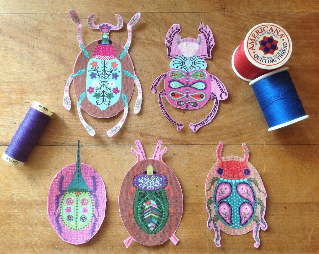 5 Bright Colorful Beetles Iron-on Cotton Fabric Appliques - Etsy