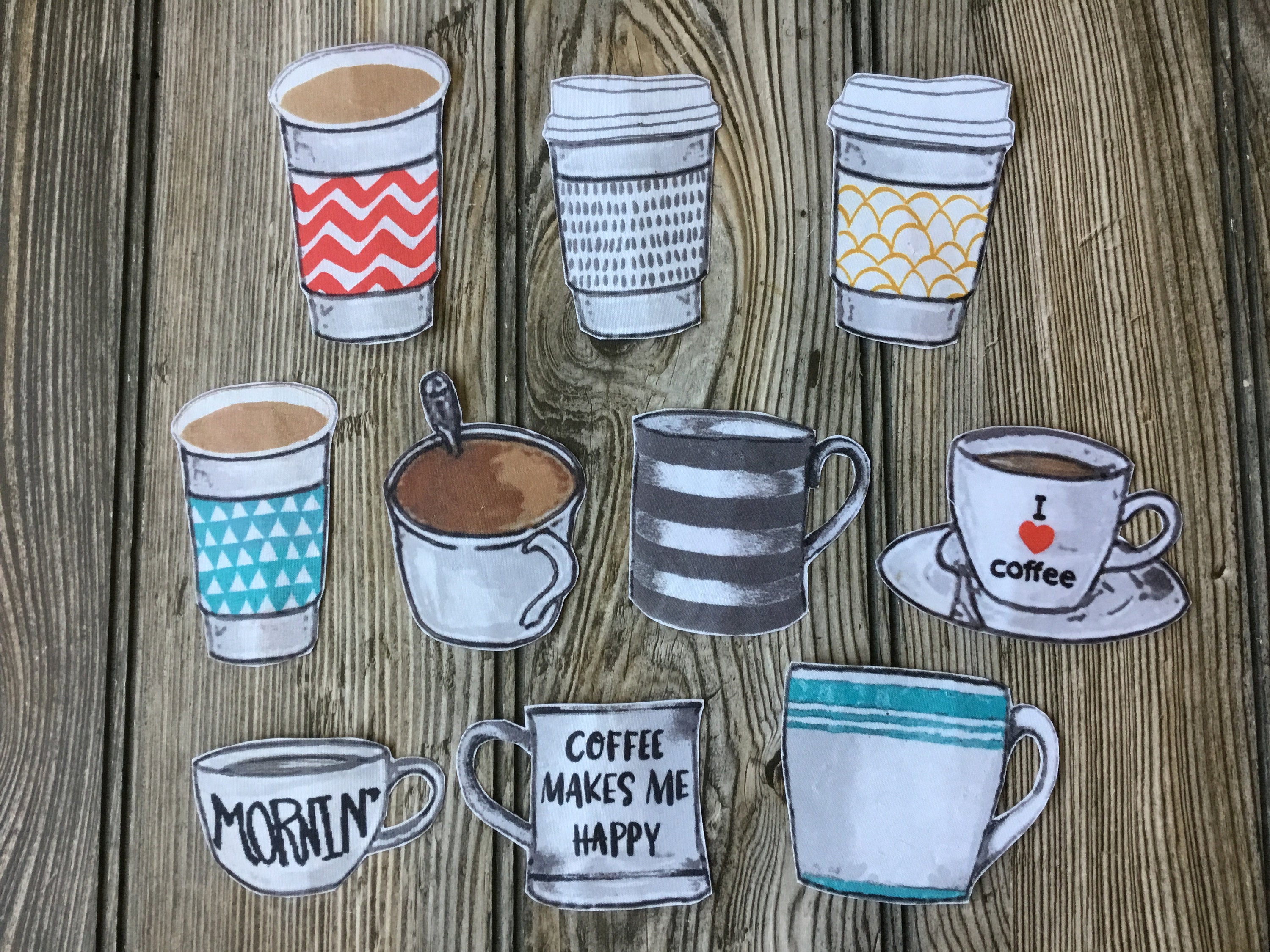 10 Coffee Cups, Coffee Mugs Iron-on Polyester Fabric Appliques - Etsy