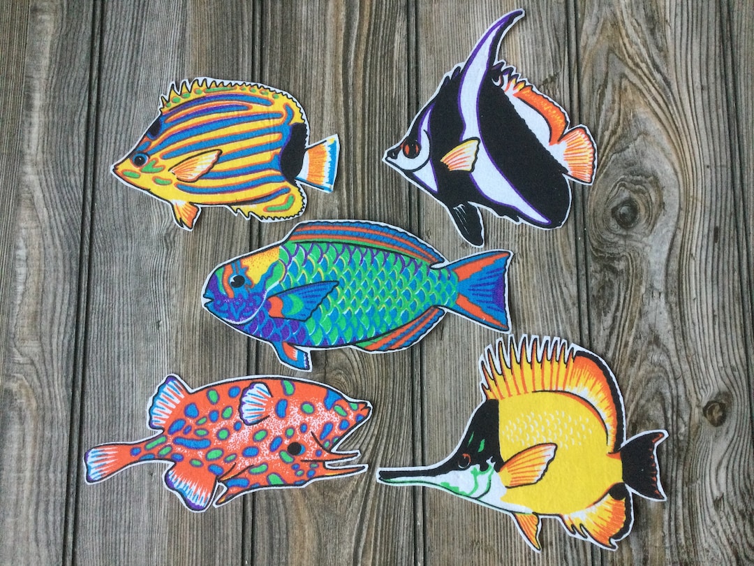 5 Big Tropical Fish Iron-on Cotton Fabric Applique Patches - Etsy