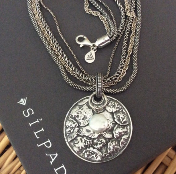 Silpada 4 Strand Chain Necklace and Coin Pearl Pendant | Etsy
