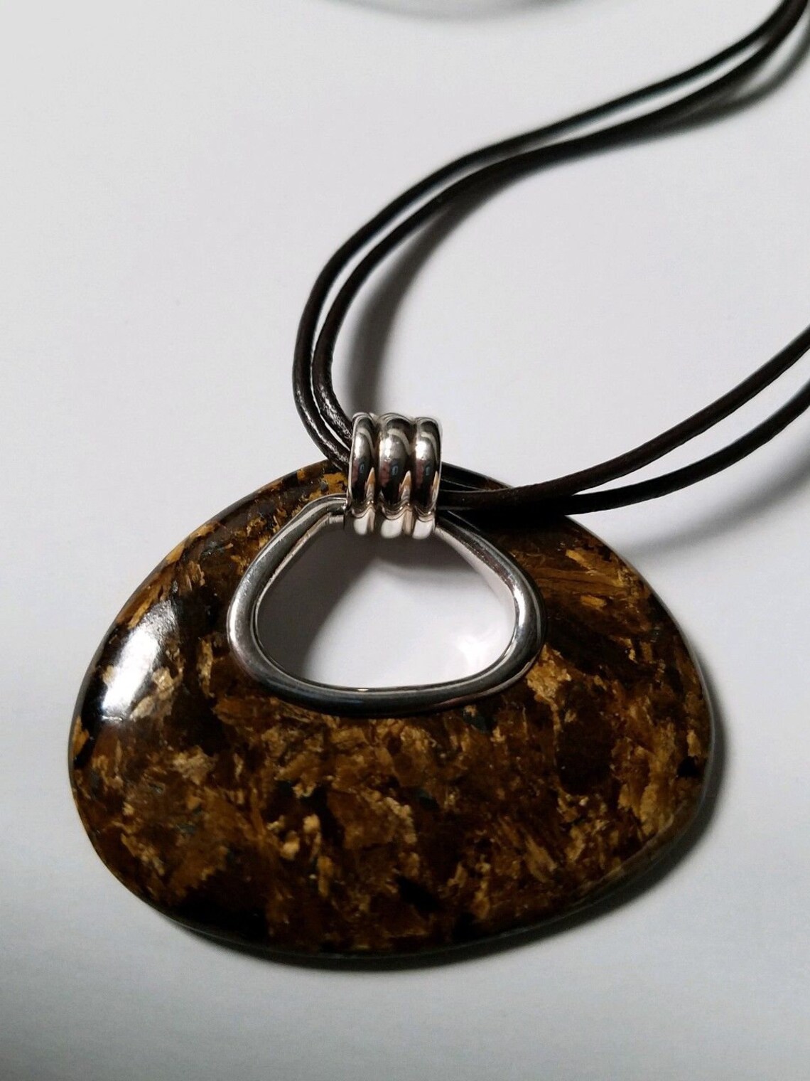 Silpada 925 Sterling Silver Bronzite Pendant Leather Necklace Brown 2 ...