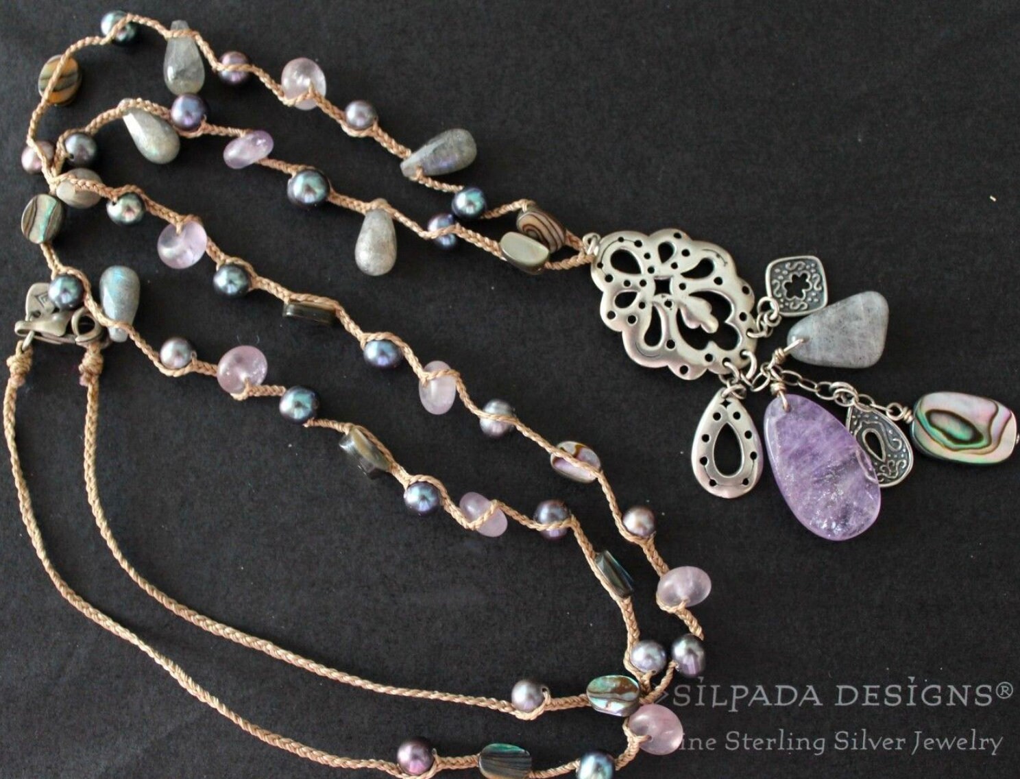 Silpada Necklace Amethyst Sterling Silver Pearl Feldspar Shell 925 Retired
