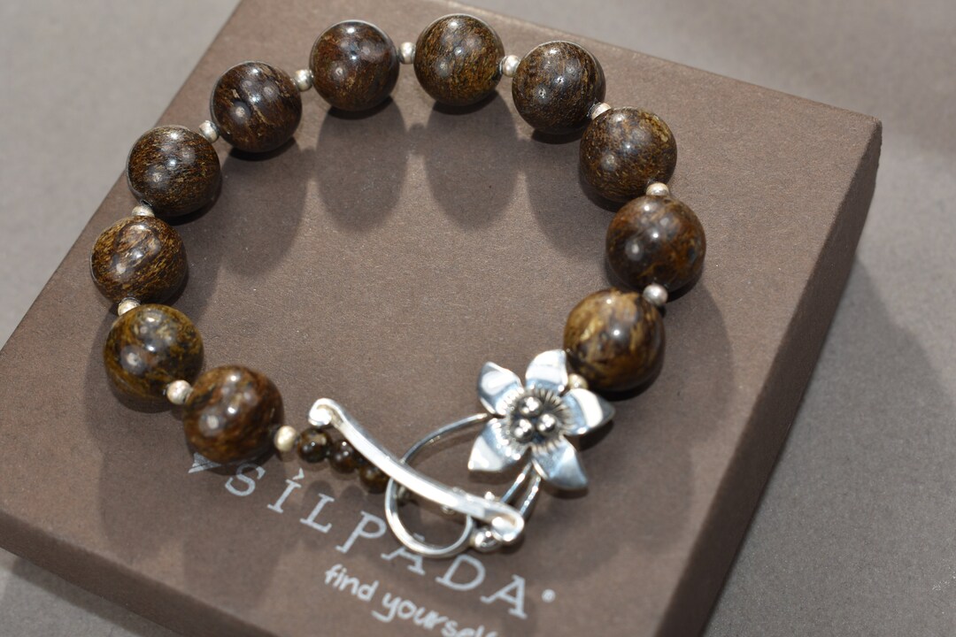 Retired Silpada Bronzite Bracelet: Sterling Silver Flower Clasp - Etsy