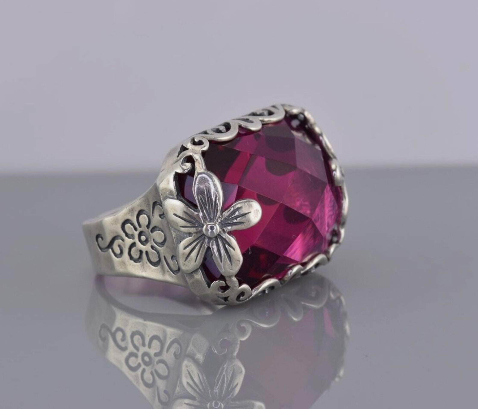 Silpada Sterling Silver Pink Berry Licious R2306 Flower Band Ring Size ...