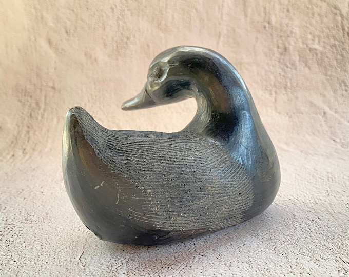 Vintage Pottery Black Duck Sculpture Handmade Black Fired Ceramic Duck ...
