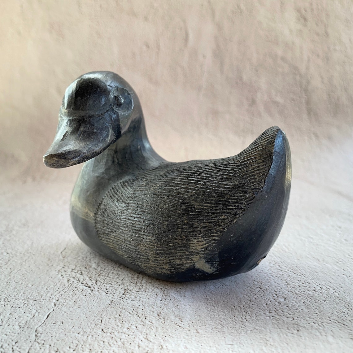 Vintage Pottery Black Duck Sculpture - Handmade Black Fired Ceramic ...