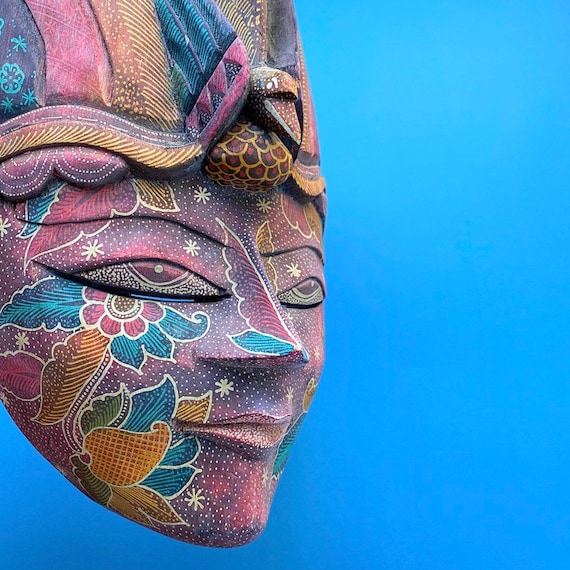 Large 30cm Indonesian Batik Topeng Mask Beautiful Javanese - Etsy Australia