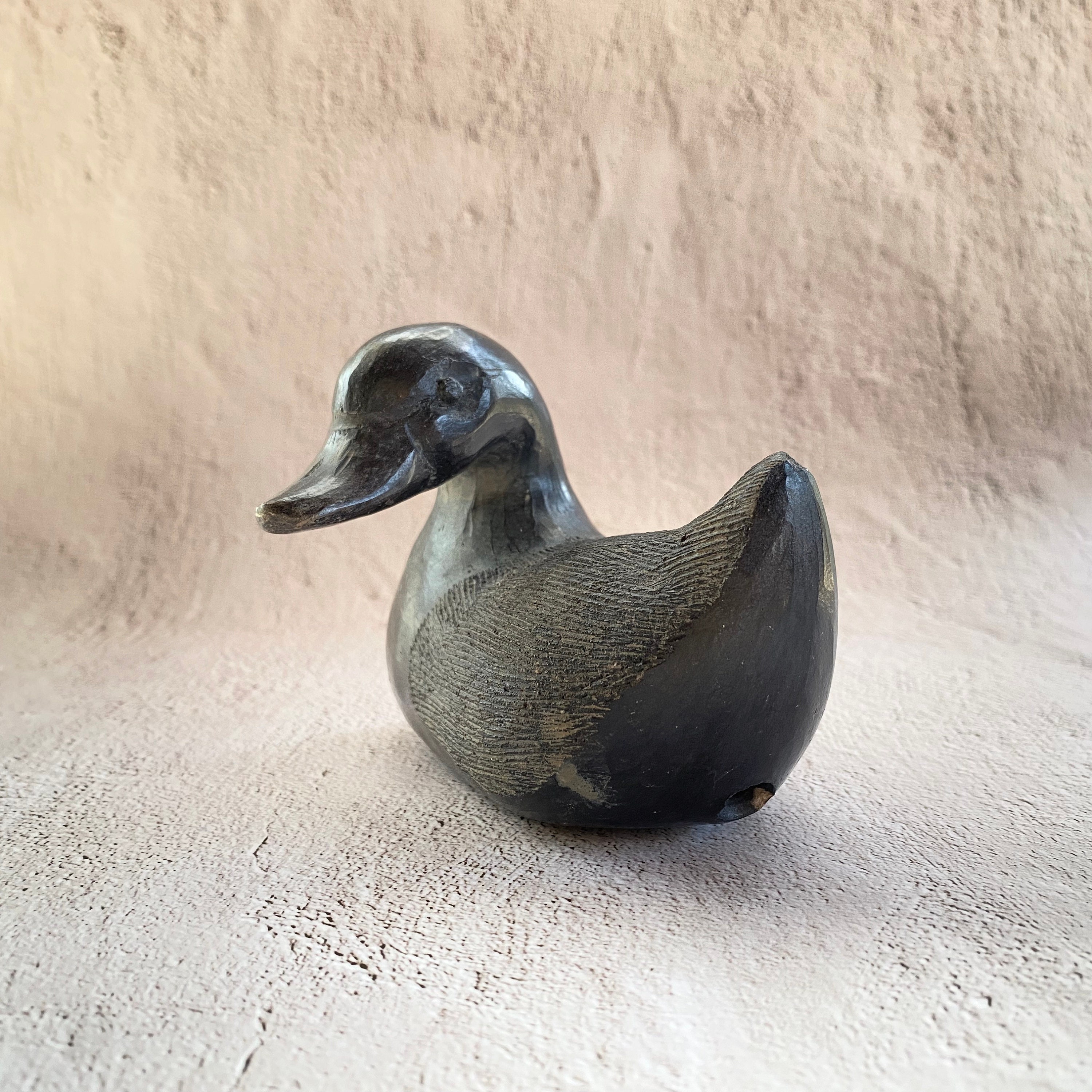 Vintage Pottery Black Duck Sculpture - Handmade Black Fired Ceramic ...