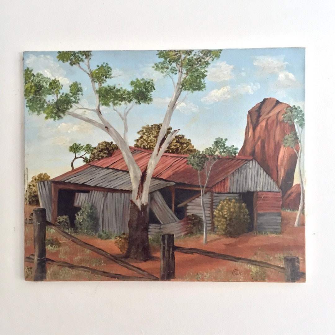 Australian Outback Scene - Vintage Painting by Cook - Original Oil on ...
