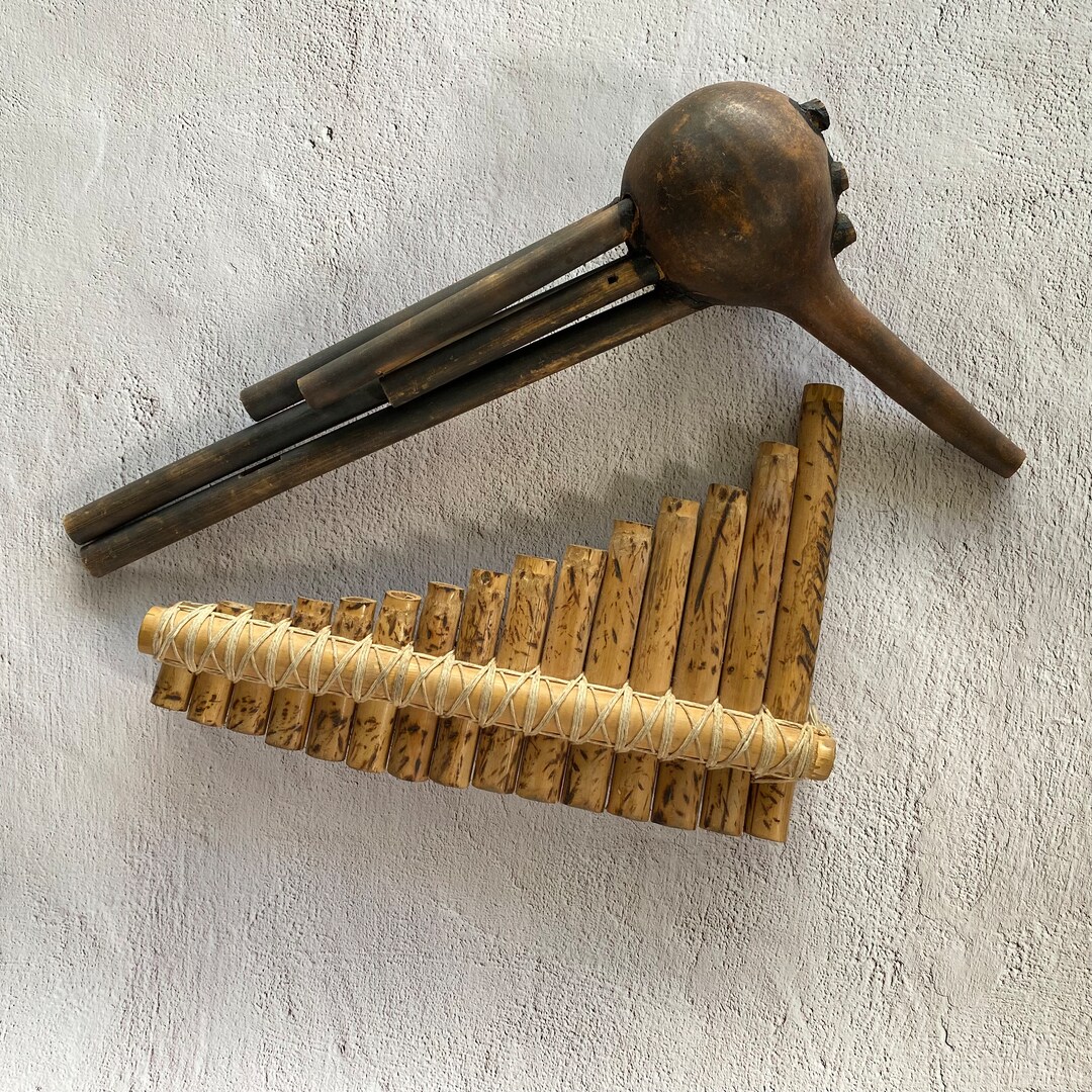 Lot of Two Indigenous Tribal Musical Instruments One Pan Flute From ...