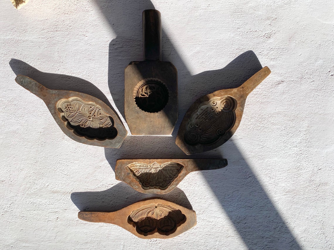 5 Vintage Asian Cookie Mold - Asian Folk Pastry Mold - Kitchen Rustic ...