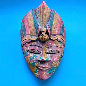 Large 30cm Indonesian Batik Topeng Mask - Beautiful Javanese Mask in ...