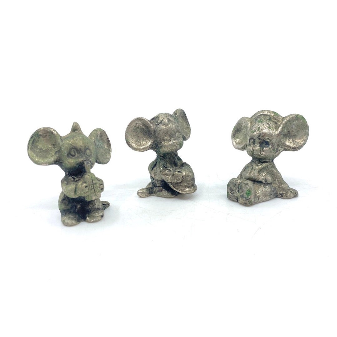 Set of 3 Antique Pewter Mouse Figurines - Three Blind Mice Miniatures ...
