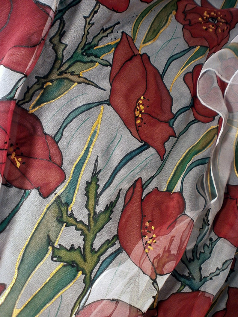 RED MAGIC Hand-painted Silk Scarf, Woman Silk Scarf, Pure Silk Shawl ...