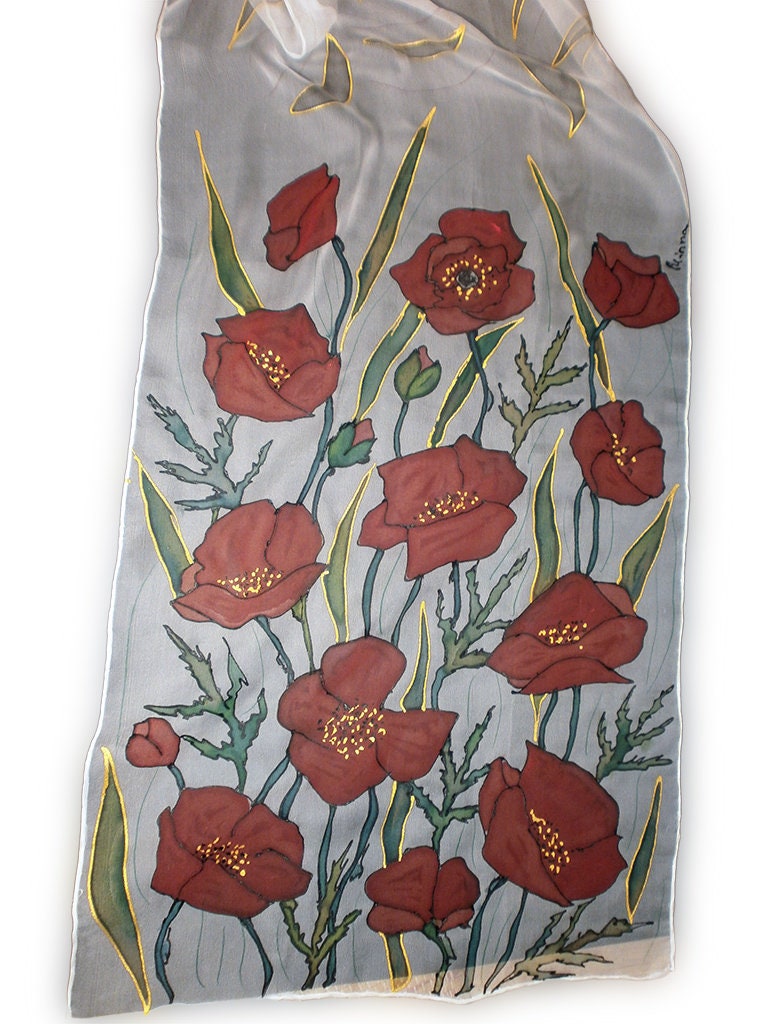 RED MAGIC Hand-painted Silk Scarf, Woman Silk Scarf, Pure Silk Shawl ...