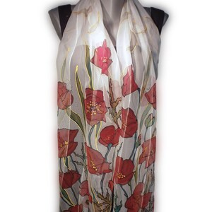 RED MAGIC Hand-painted Silk Scarf, Woman Silk Scarf, Pure Silk Shawl ...