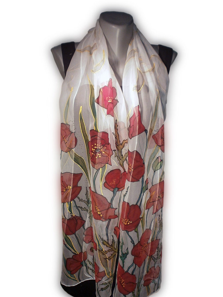 RED MAGIC Hand-painted Silk Scarf, Woman Silk Scarf, Pure Silk Shawl ...