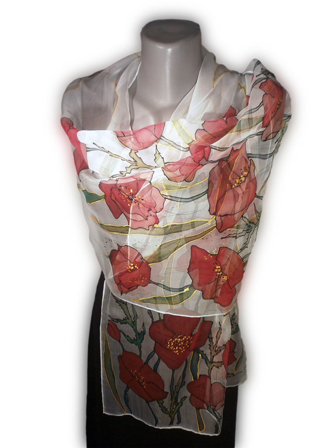 RED MAGIC Hand-painted Silk Scarf, Woman Silk Scarf, Pure Silk Shawl ...