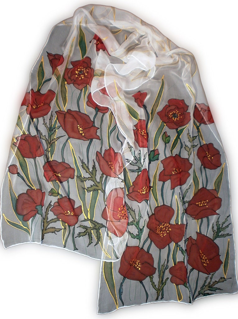 RED MAGIC Hand-painted Silk Scarf, Woman Silk Scarf, Pure Silk Shawl ...