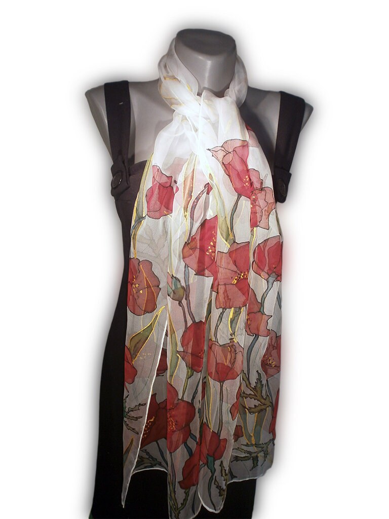 RED MAGIC Hand-painted Silk Scarf, Woman Silk Scarf, Pure Silk Shawl ...