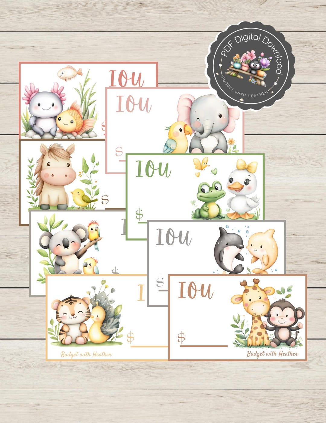 Furry Friends IOU Slips, Printable Slips, Cash Stuffing, Set of 8 (PDF ...