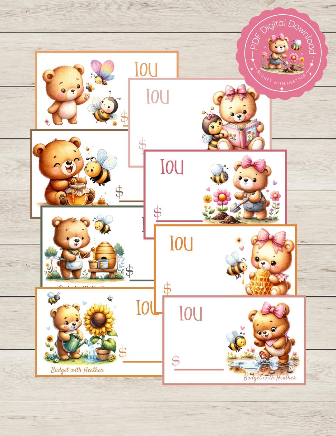 Bears and Bees IOU Slips, Set of 8 (PDF Digital Download) - Etsy