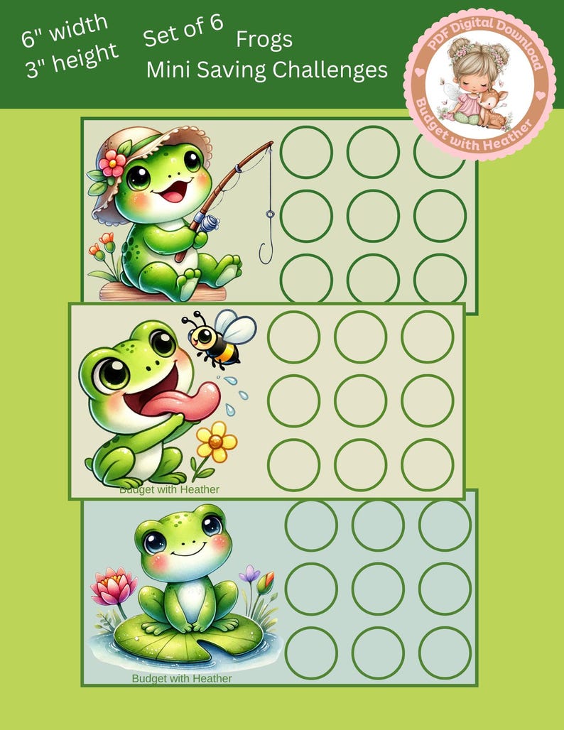 Frogs Mini Saving Challenge, Cash Saving, Set of 6 (PDF Digital ...