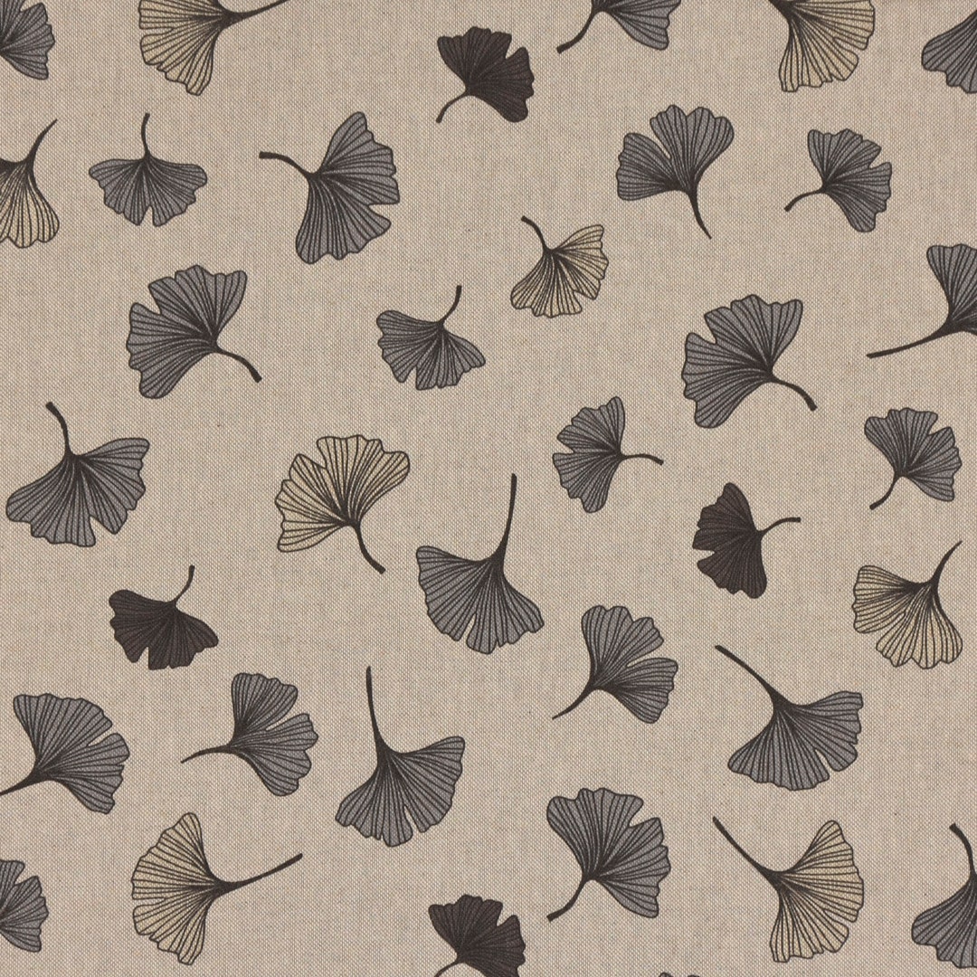 Decorative Fabric Linen Look Ginko Leaf Ginkgo Leaf Natural Gray 1.40 M ...