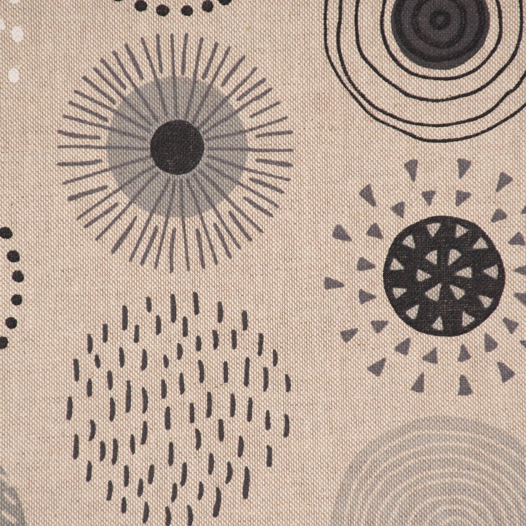 Decorative Fabric Half Panama Linen Look Circles Natural Gray 1.40 M ...