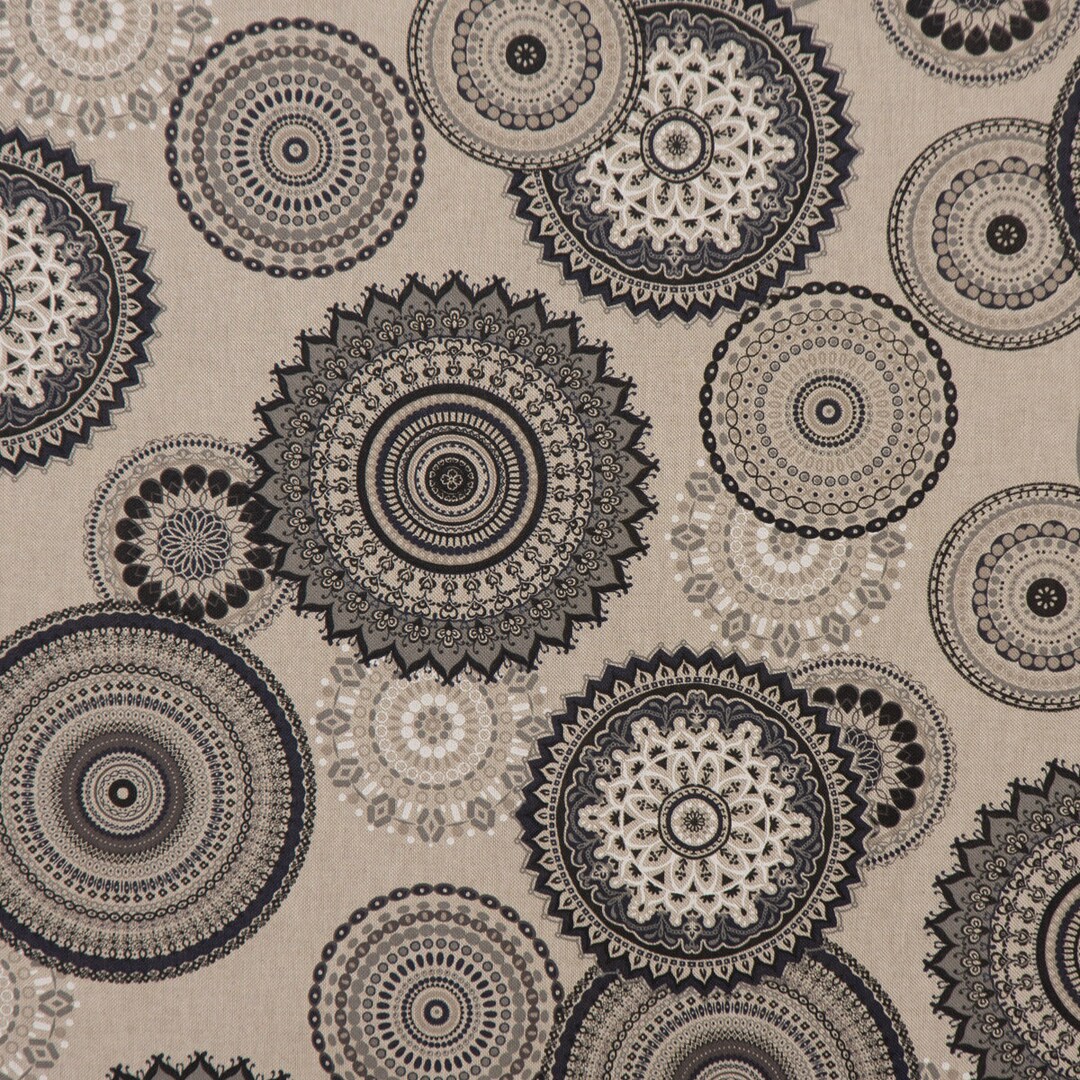 Decorative Fabric Half Panama Linen Look Mandalas Natural Gray 1.40 M ...