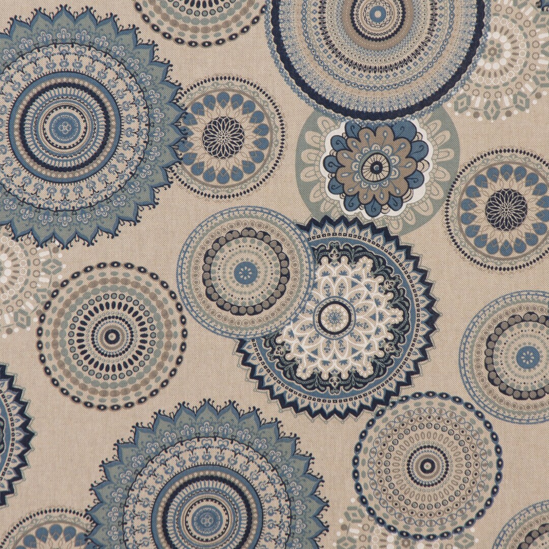 Decorative Fabric Half Panama Linen Look Mandalas Natural Blue 1.40 M ...