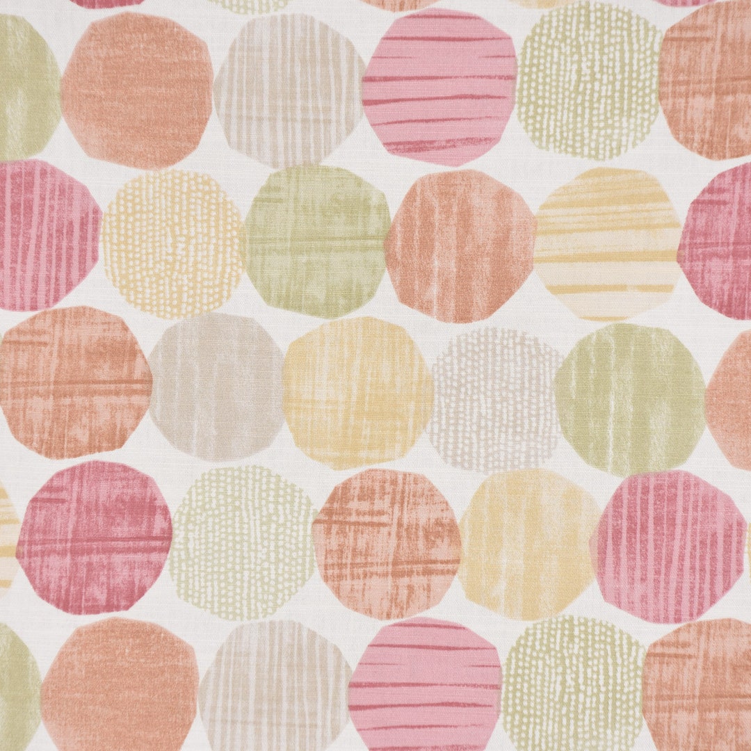 Decorative Fabric, Cotton Fabric, Stones, Circles, White, Red, Orange ...