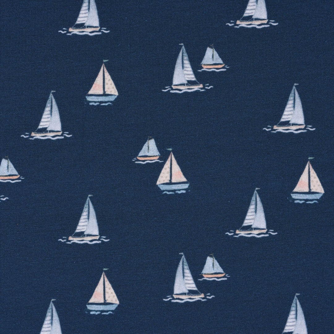 Organic Cotton Jersey Fabric Digital Sailing Boats BOATS Dark Blue 1.42 ...