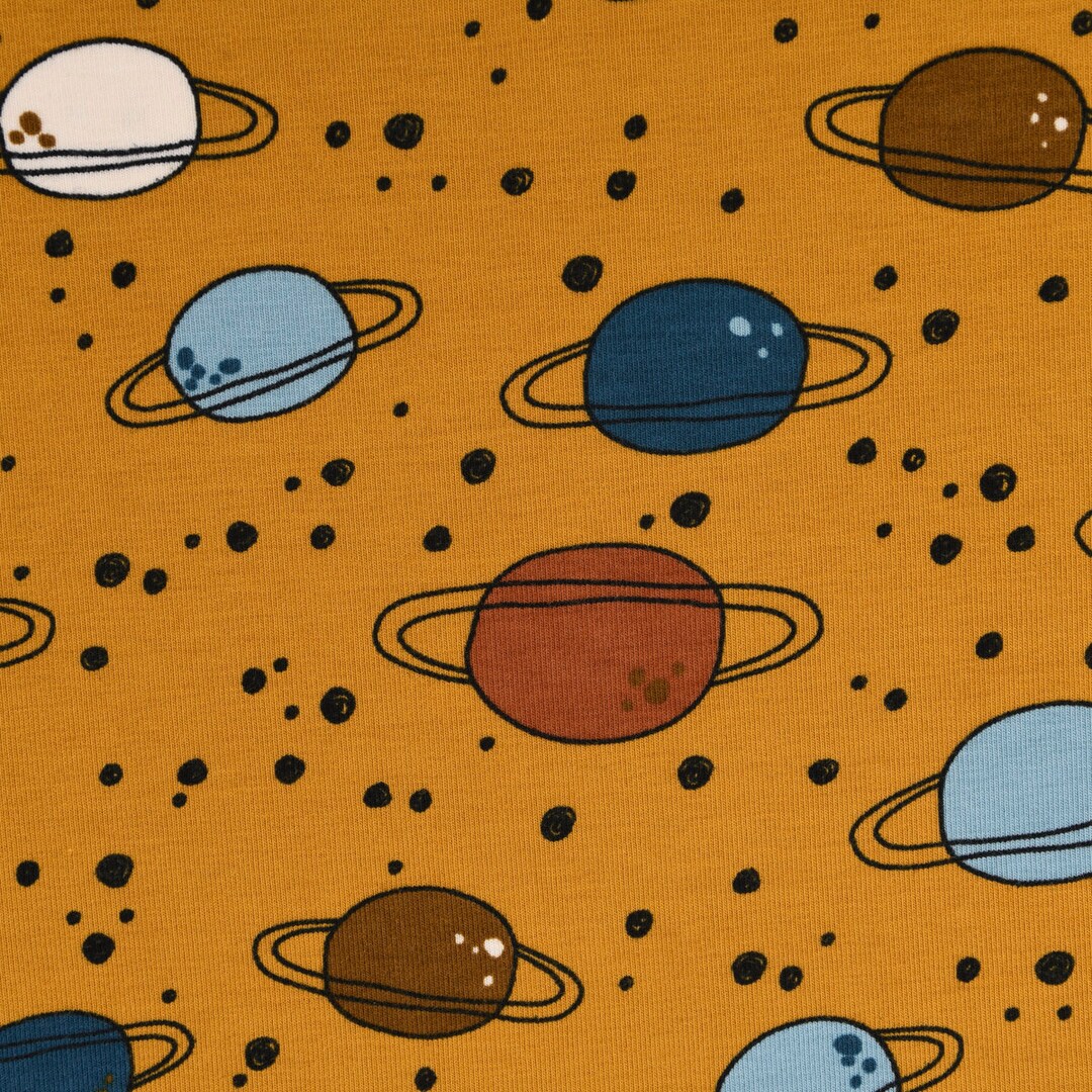 Cotton Jersey Organic Bio Jersey SPACE Planets Dots Ocher - Etsy
