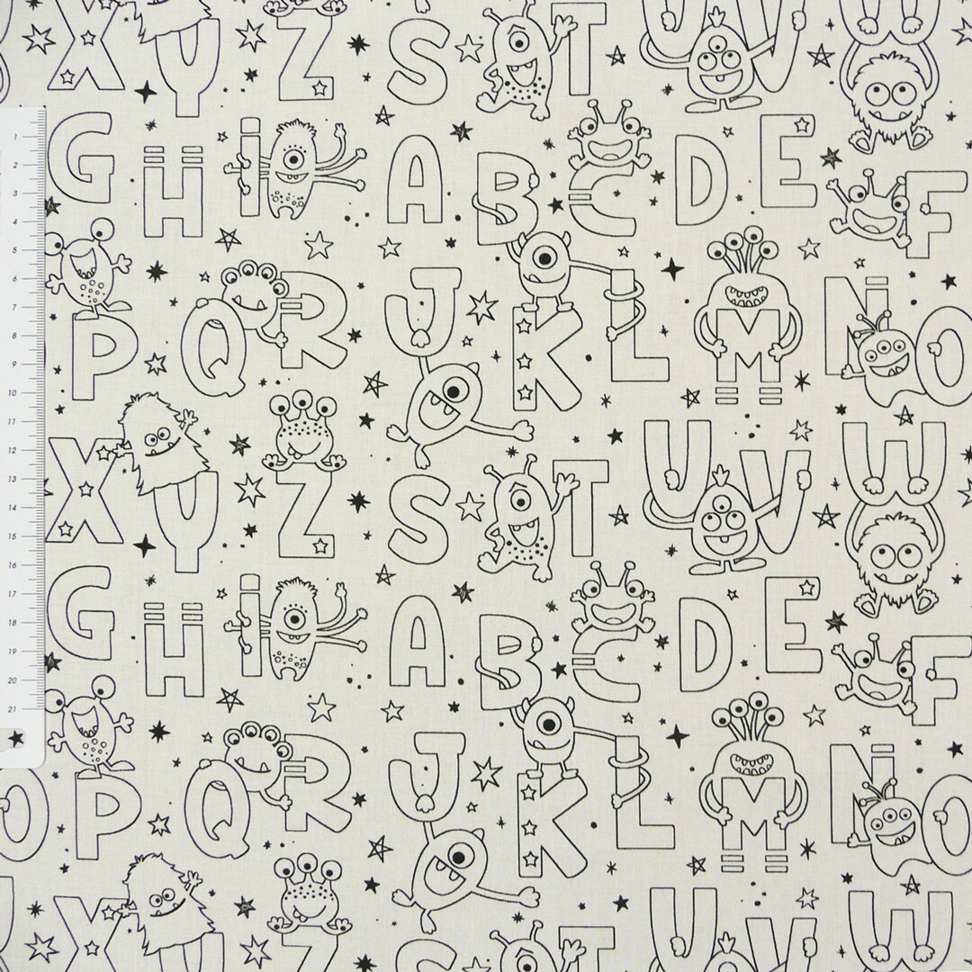 Cotton Fabric KRYPTON Coloring Material Monster Letters White Black - Etsy