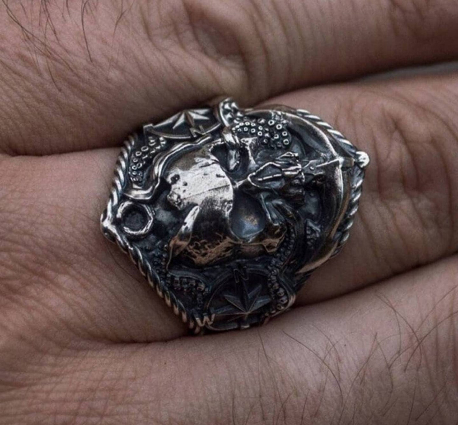Pirate Skull Ring, Compass, Anchor, Nautical, Navy, Black Pearl ...