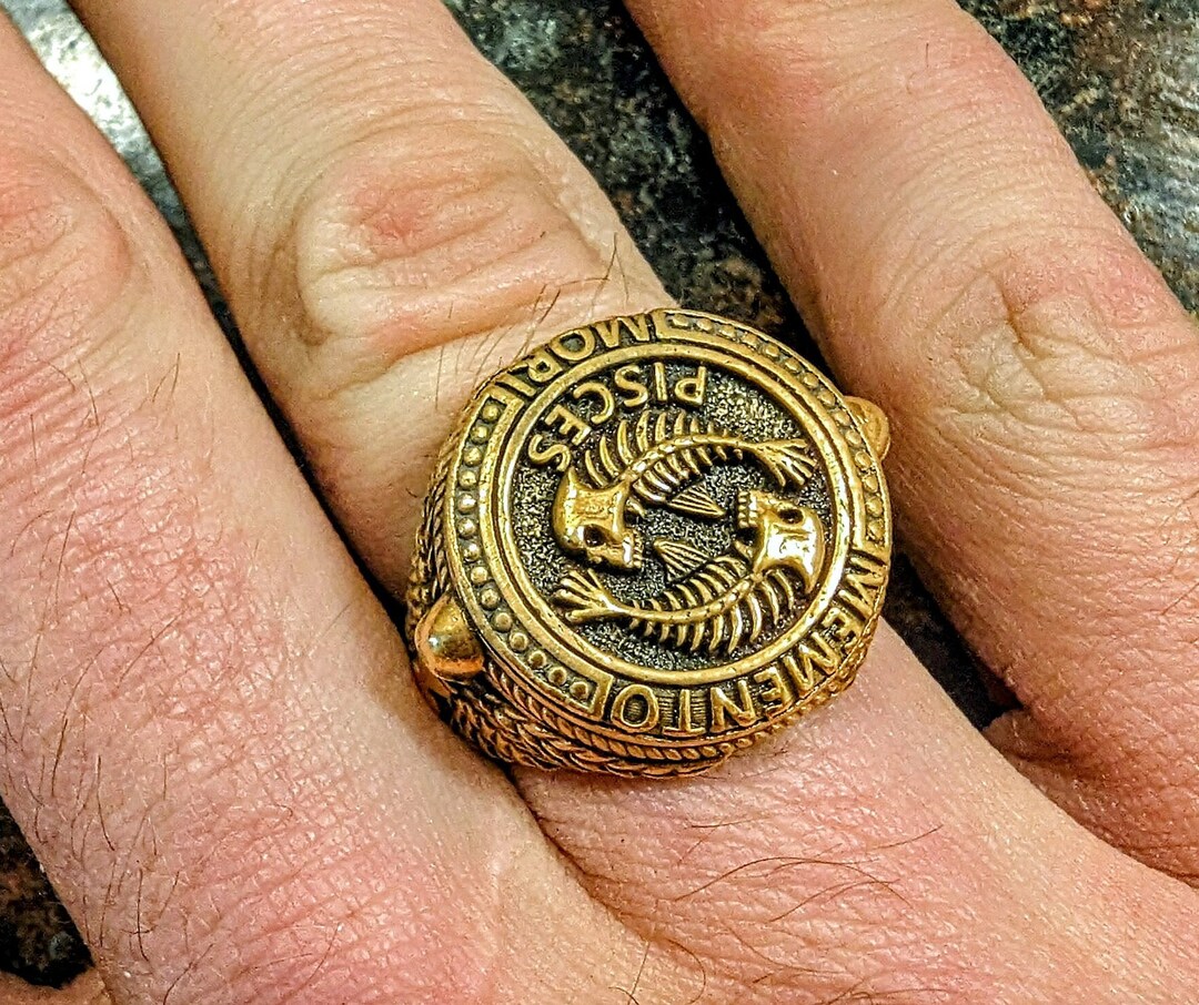 Gold Zodiac Symbol Statement Ring, Oxidized Signet for Men, Astrology ...